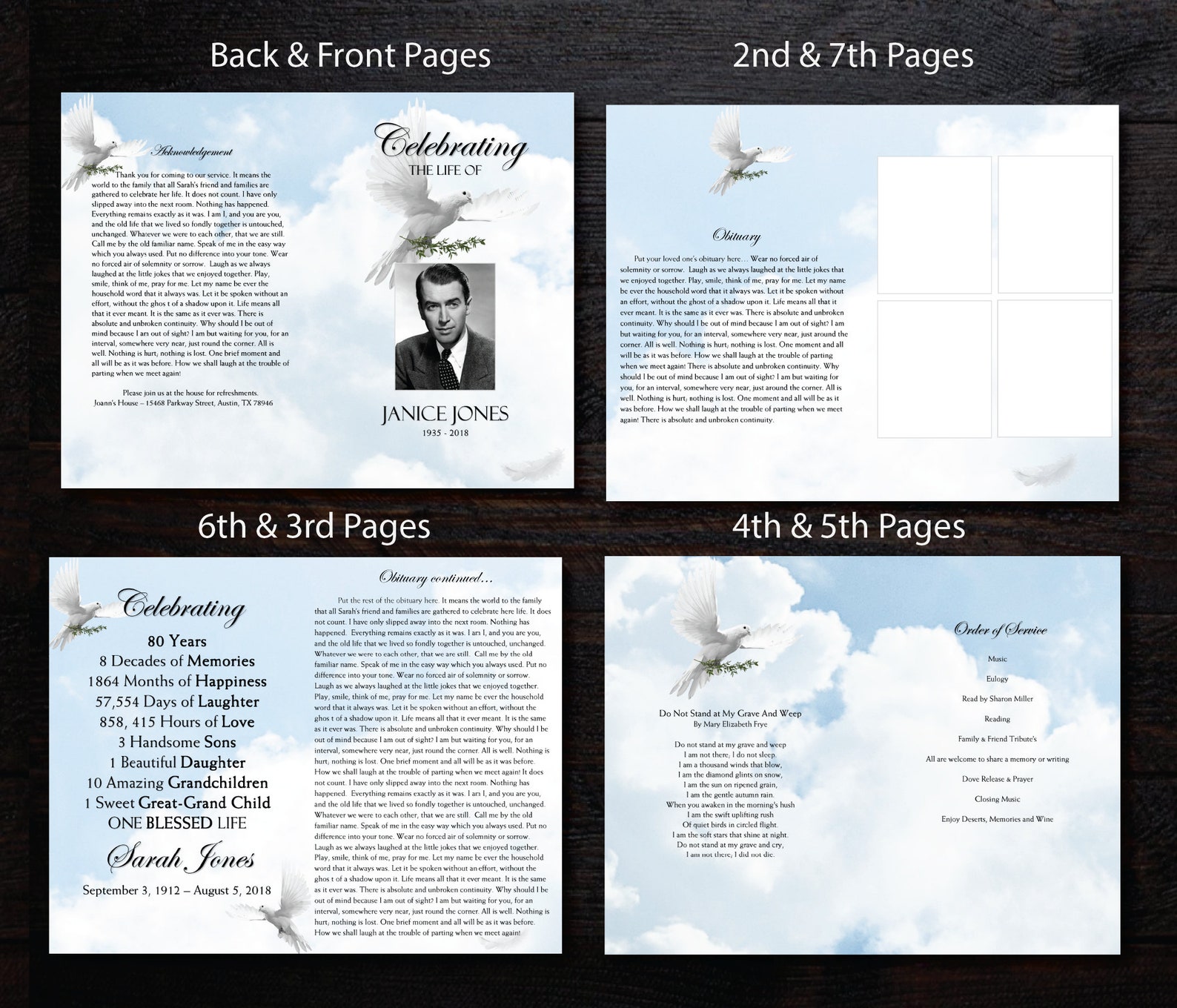 Funeral Program Template 8 Pages Bi Fold Funeral Program | Etsy