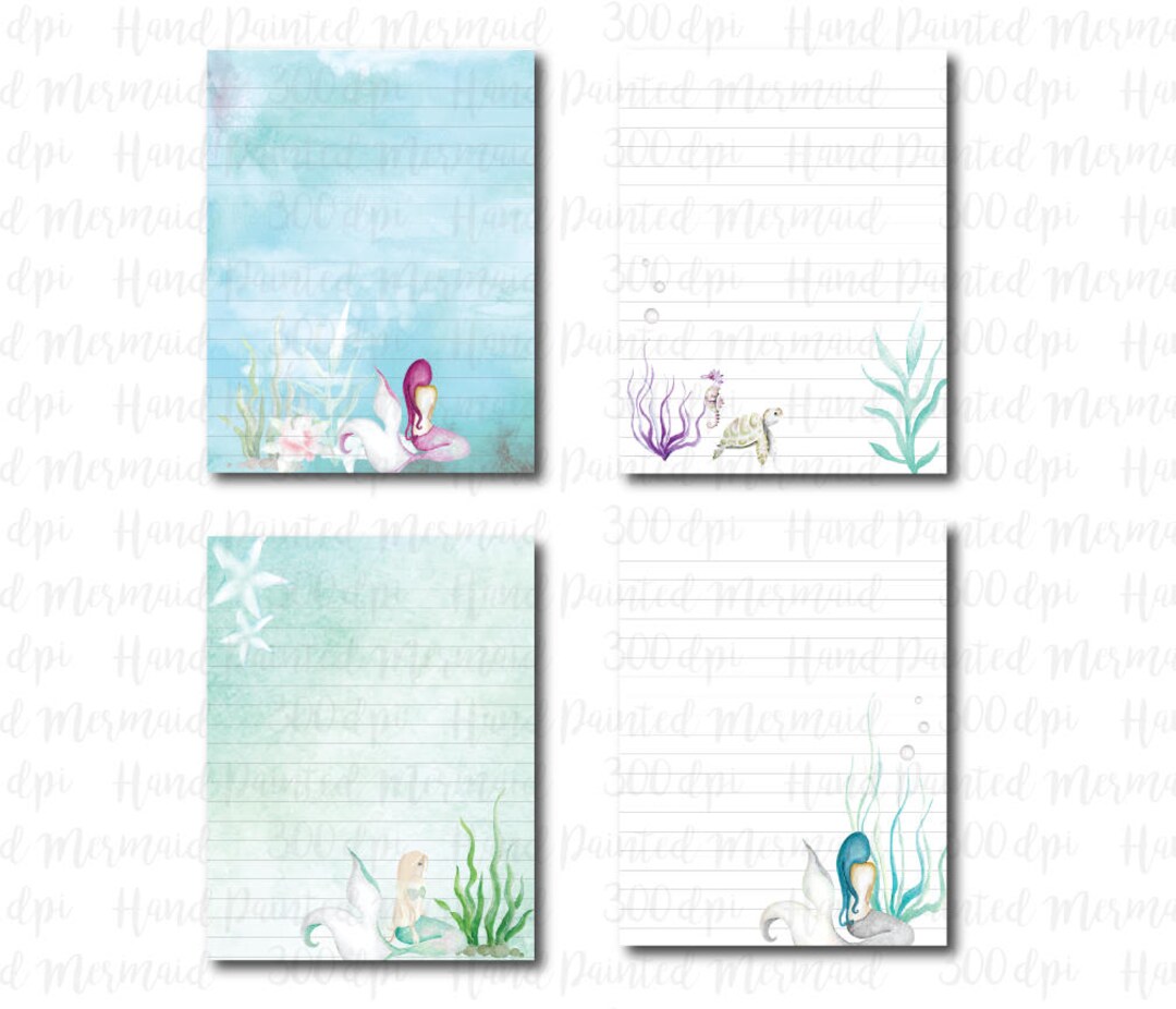 Watercolor Mermaid Digital Paper Stationery Sea Ocean Paper Printable ...
