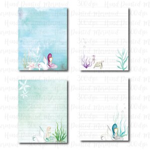 Watercolor Mermaid Digital Paper Stationery Sea Ocean Paper Printable ...