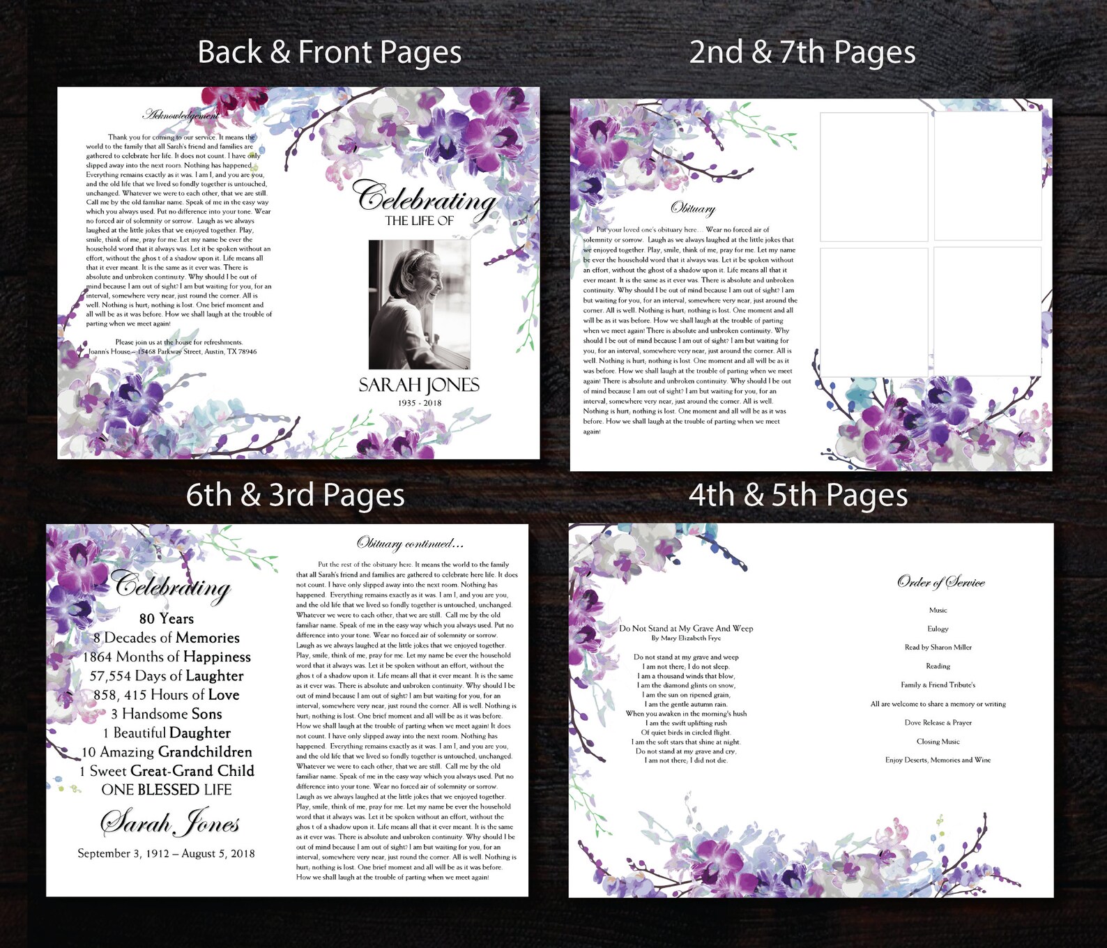 Funeral Program Template 8 Page Bi-fold Funeral Program - Etsy