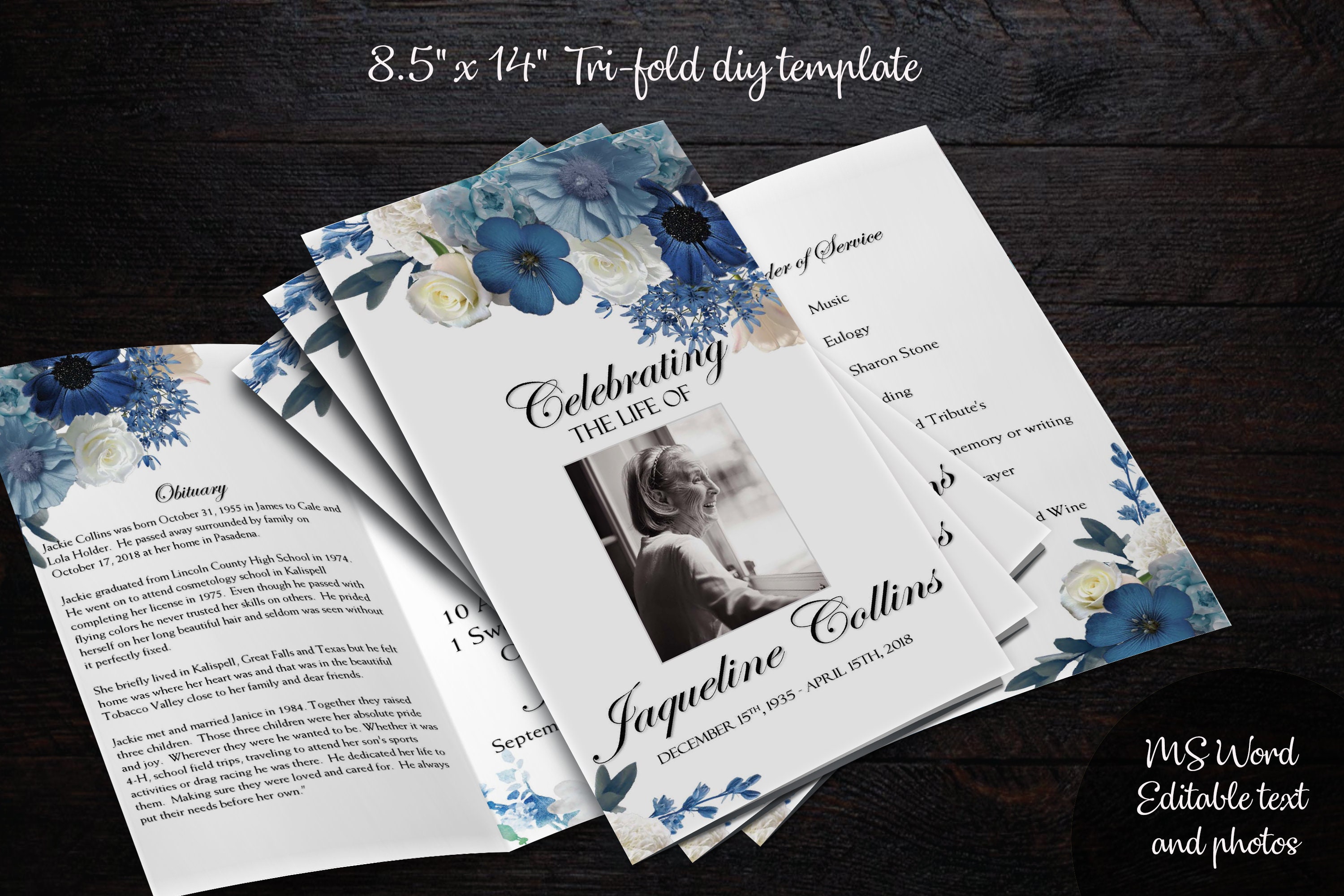 DIY Printable 8 5x14 Tri Fold Funeral Program Memorial Etsy