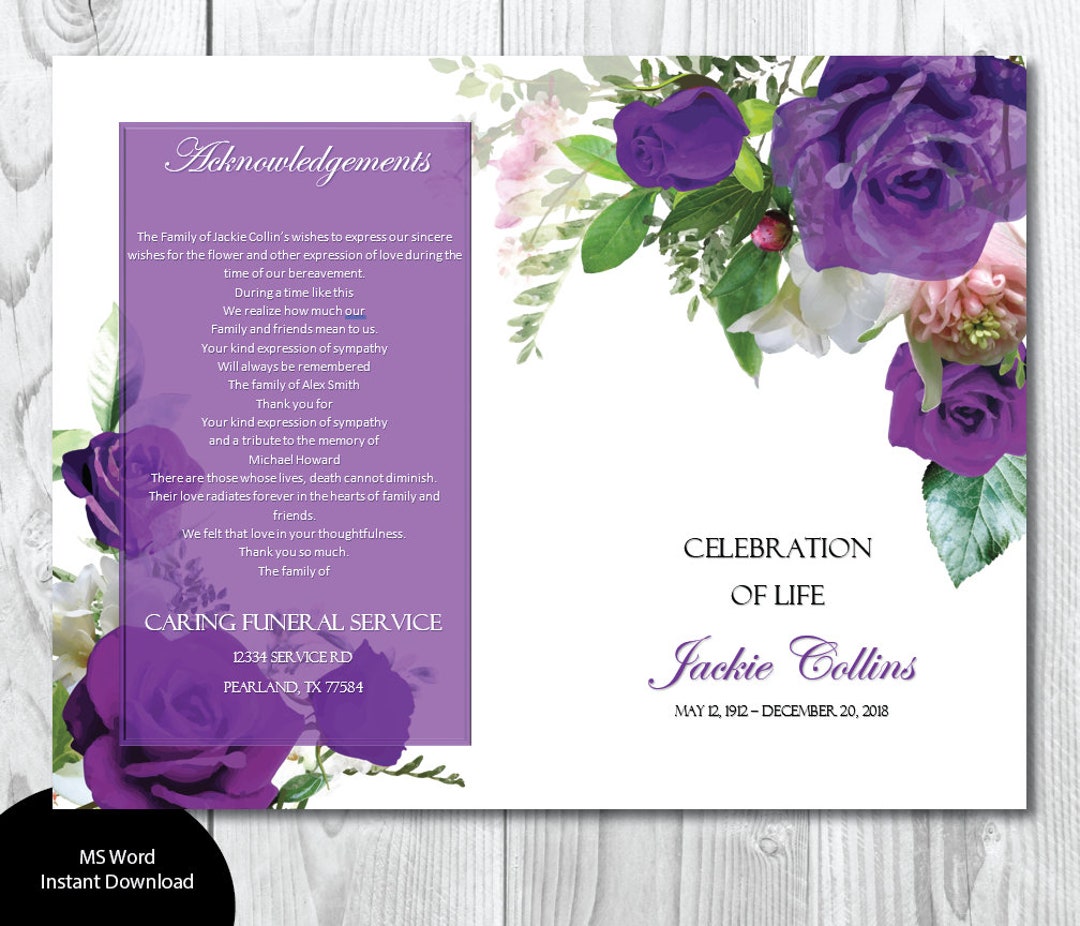 Funeral Program Template | Memorial Program | Remembrance | Editable MS ...