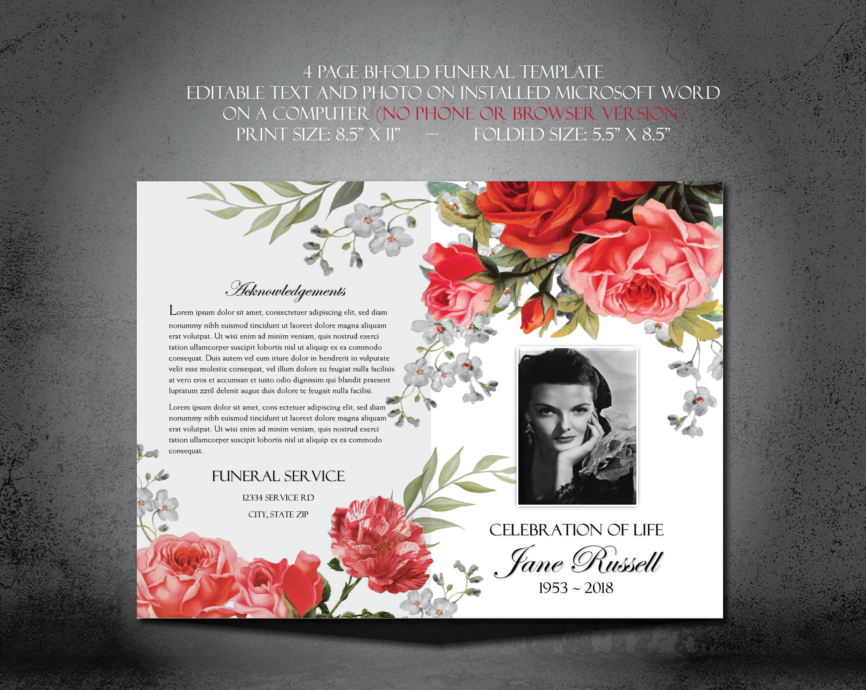 Printable Memorial Program Printable Funeral Program Template Memorial ...