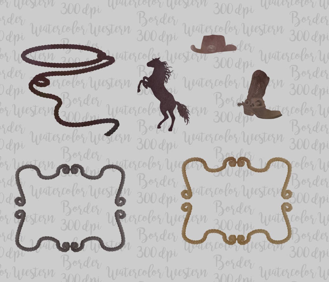 Watercolor Western Cowboy Rope Border Clipart Graphics High | Etsy
