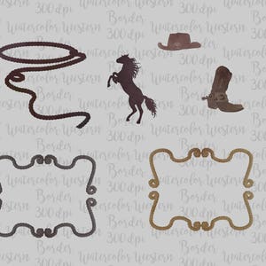 Watercolor Western Cowboy Rope Border Clipart Graphics High - Etsy