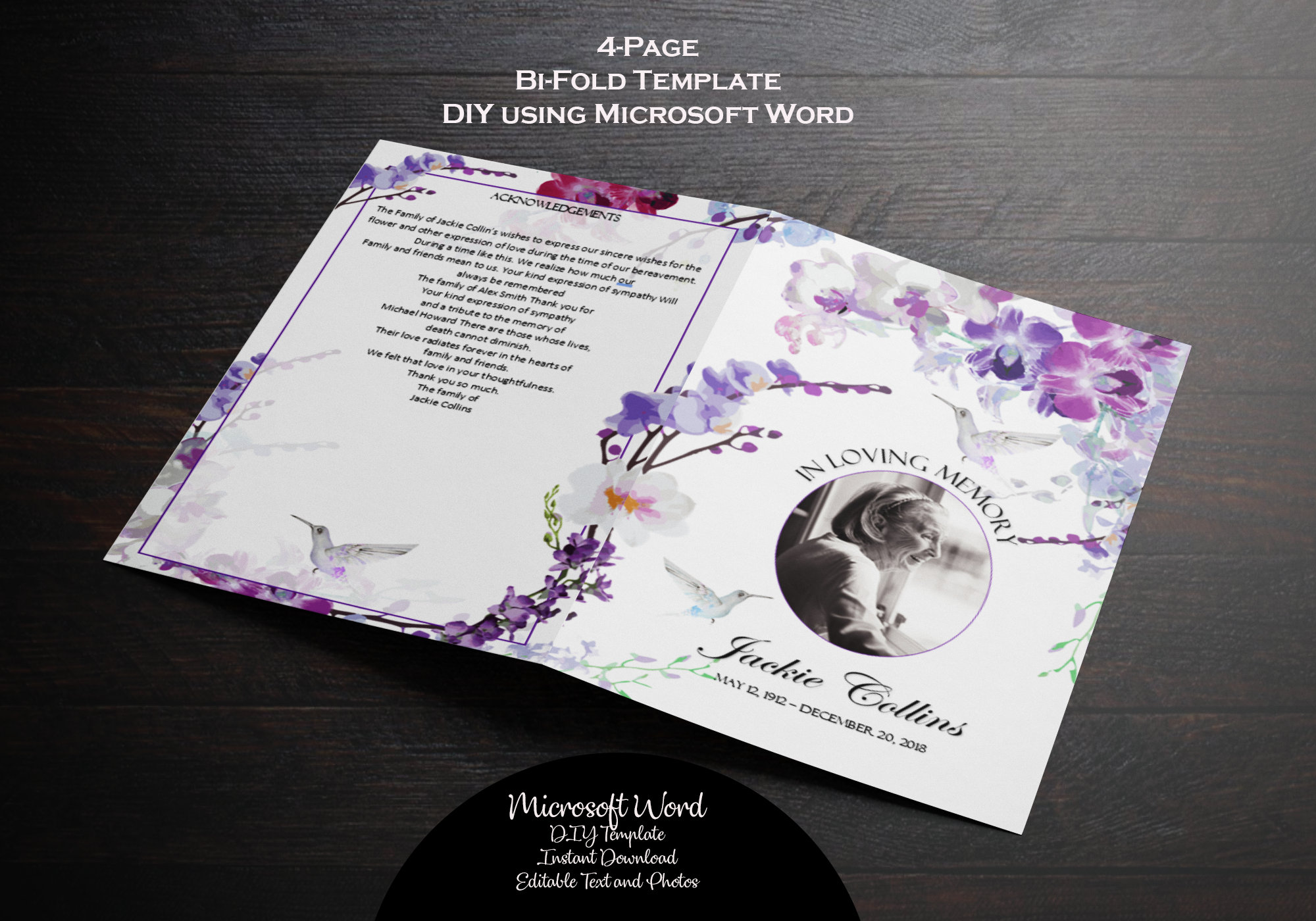 DIY Memorial Program Funeral Program Template Remembrance - Etsy Canada
