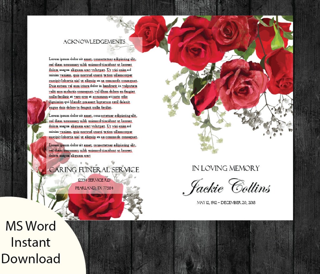 Funeral Program Template Memorial Program Funeral Folder Editable MS ...
