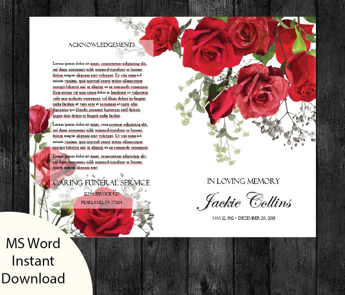 Funeral Program Template Memorial Program Funeral Folder - Etsy