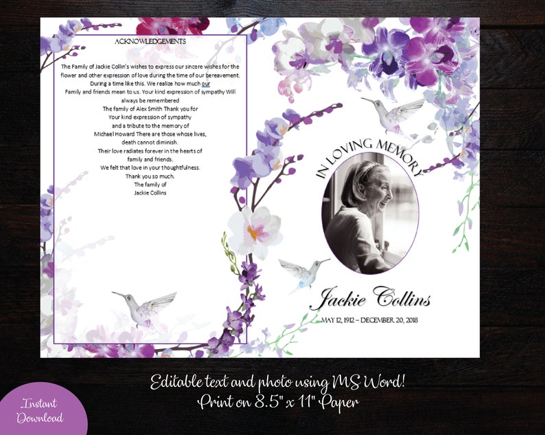 DIY Memorial Program Funeral Program Template Remembrance - Etsy Canada
