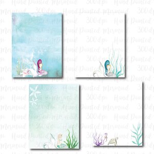 Watercolor Mermaid Digital Paper Stationery Sea Ocean Paper Printable ...