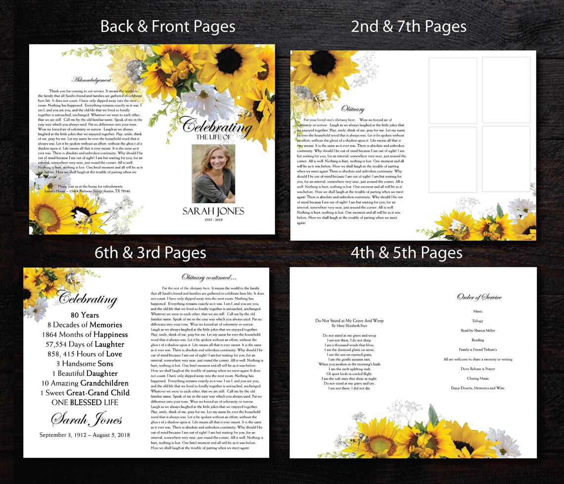 Funeral Program Template 8 Page Bi-fold Funeral Program - Etsy