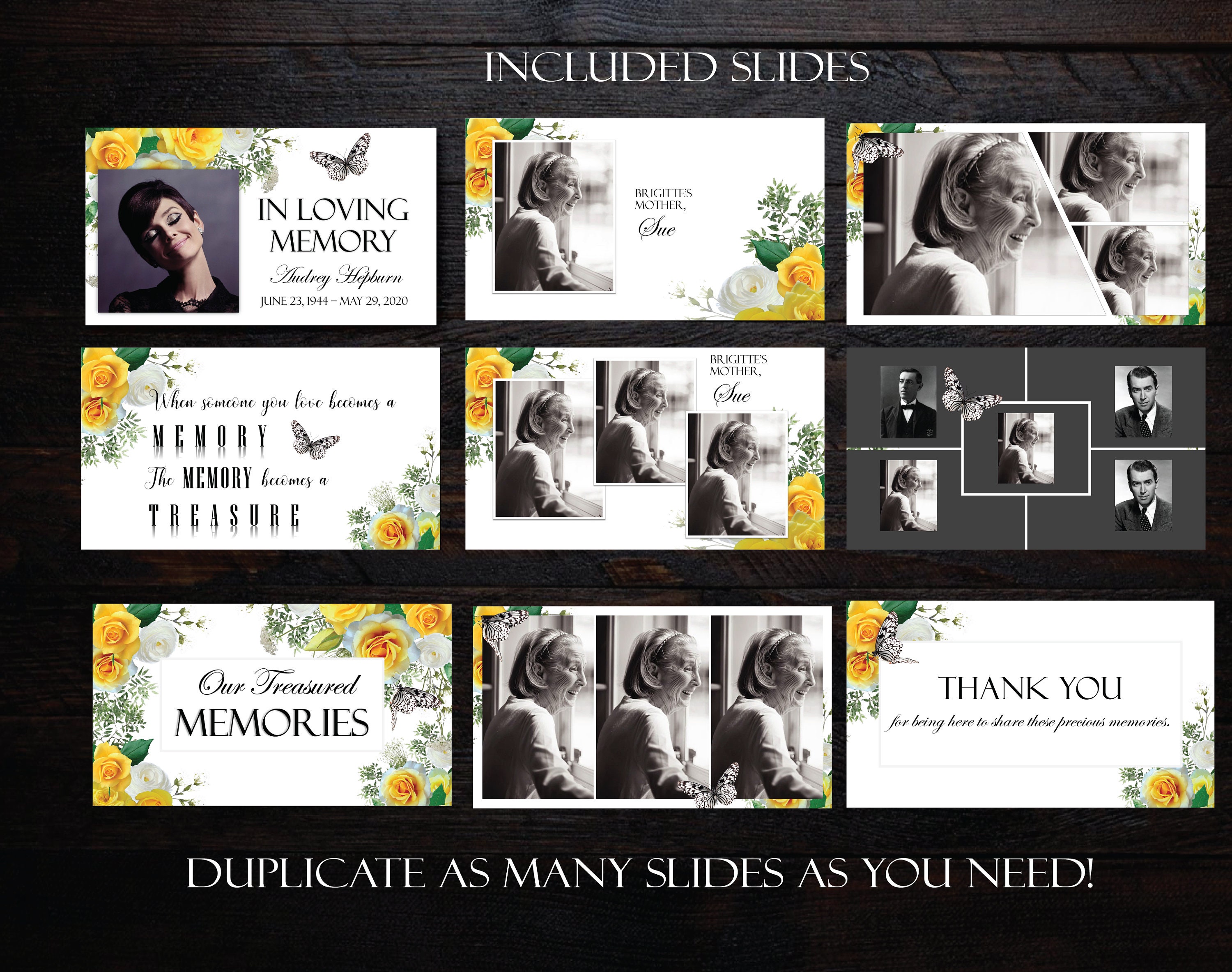 DIY Memorial Photo Slideshow PowerPoint Yellow Roses | Etsy