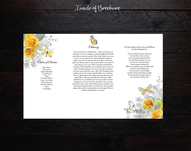 DIY 8.5 X 14 Trifold Memorial Program Printable - Etsy