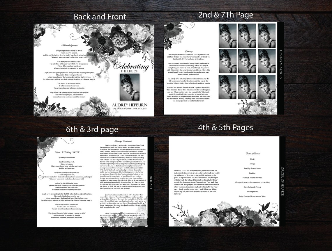 Elegant Funeral Program Template Graduated Fold Funeral - Etsy
