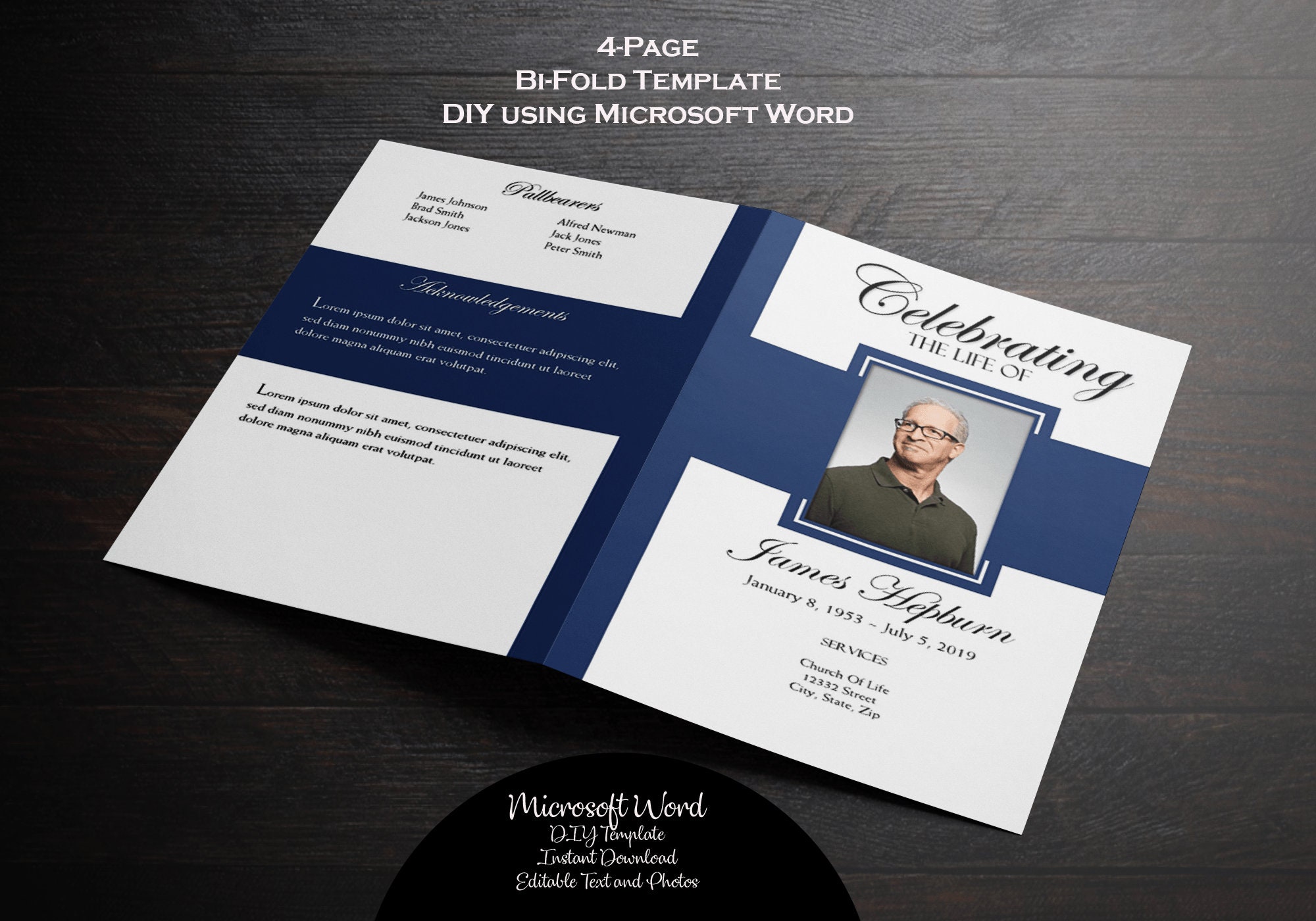 DIY Printable Memorial Program Simple Blue & White Printable - Etsy