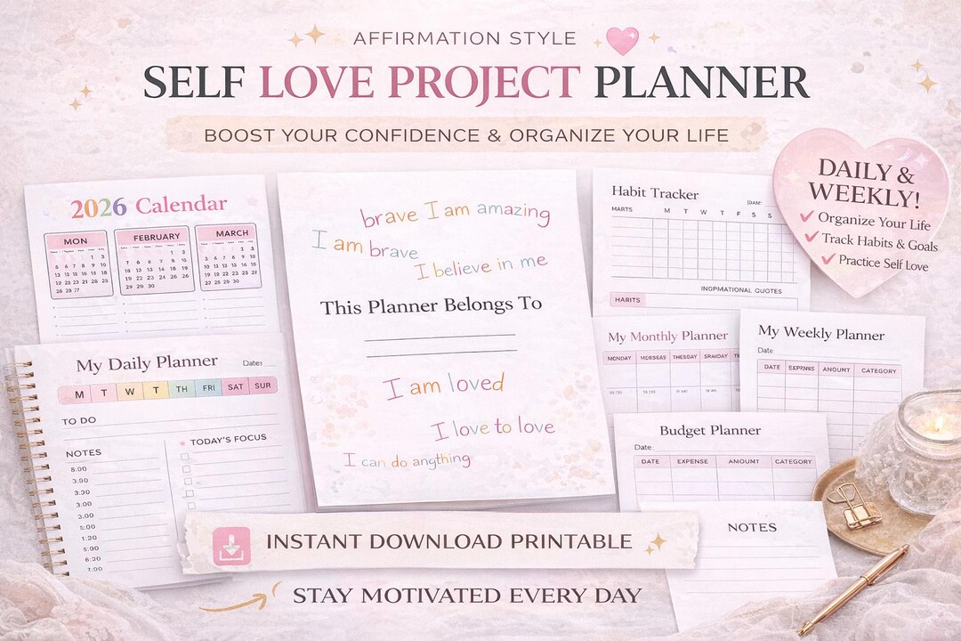 Self Love Planner Printable PDF, Daily & Weekly Planner, Habit Tracker ...