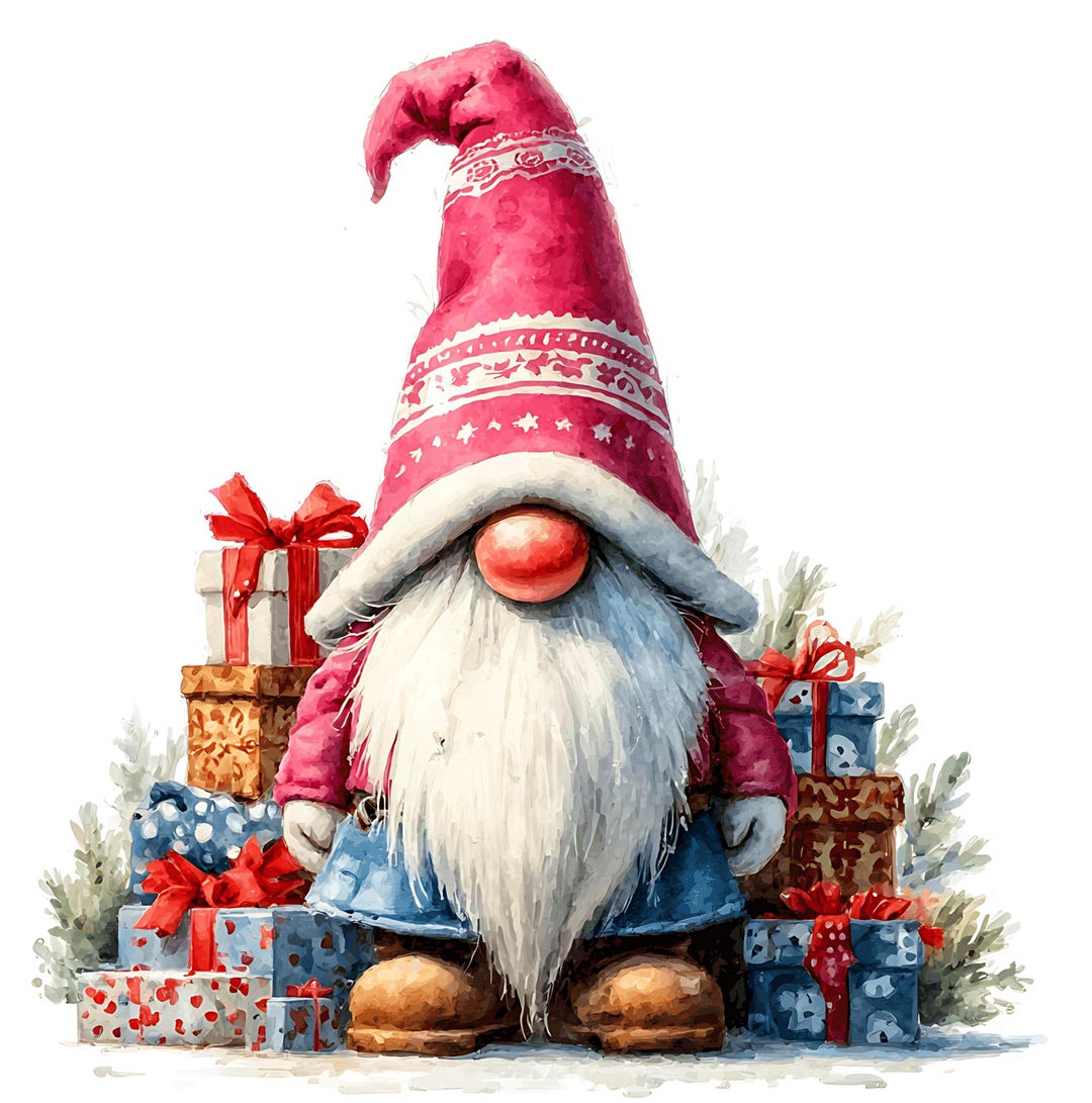 Christmas Gnomes Watercolor Clipart: Holiday Card Pngs (digital ...