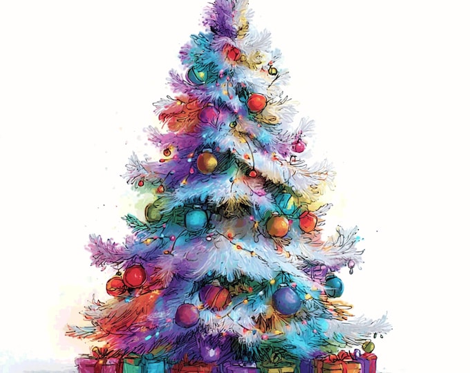 Colorful Christmas Tree Clipart: Watercolor Pngs (digital Download) - Etsy
