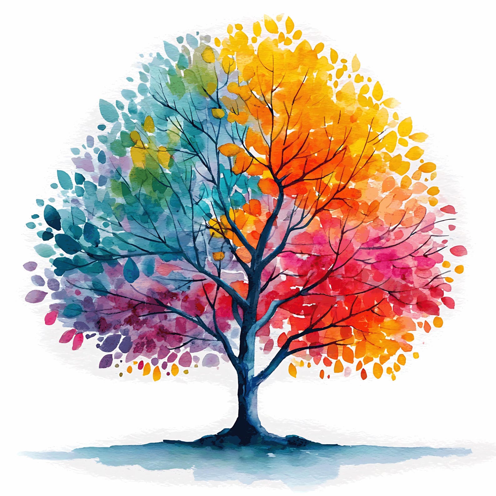 28 Watercolor Mystical Tree Clip Art: Rainbow Family Tree (digital ...