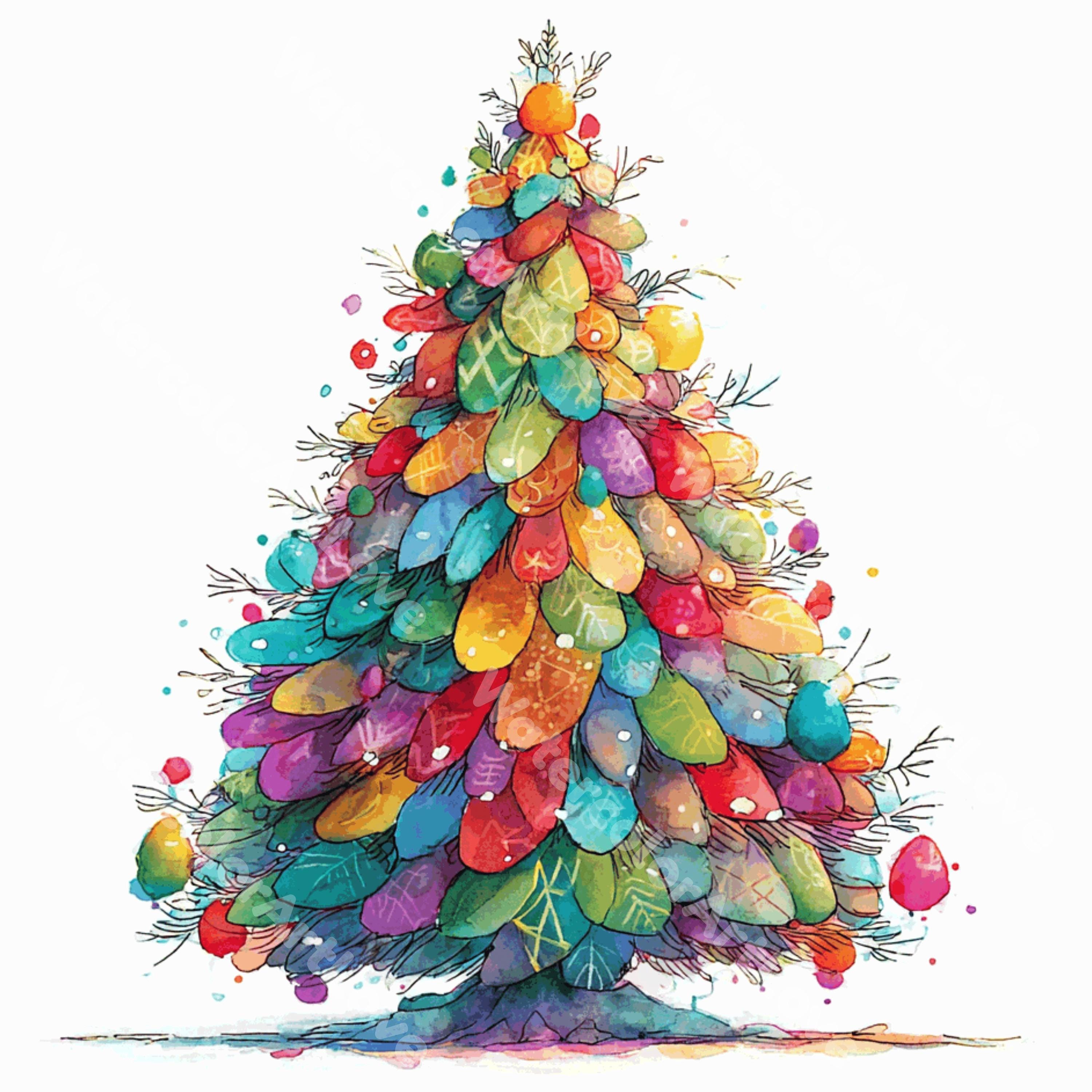 Colorful Christmas Tree Clipart: Watercolor Pngs (digital Download) - Etsy