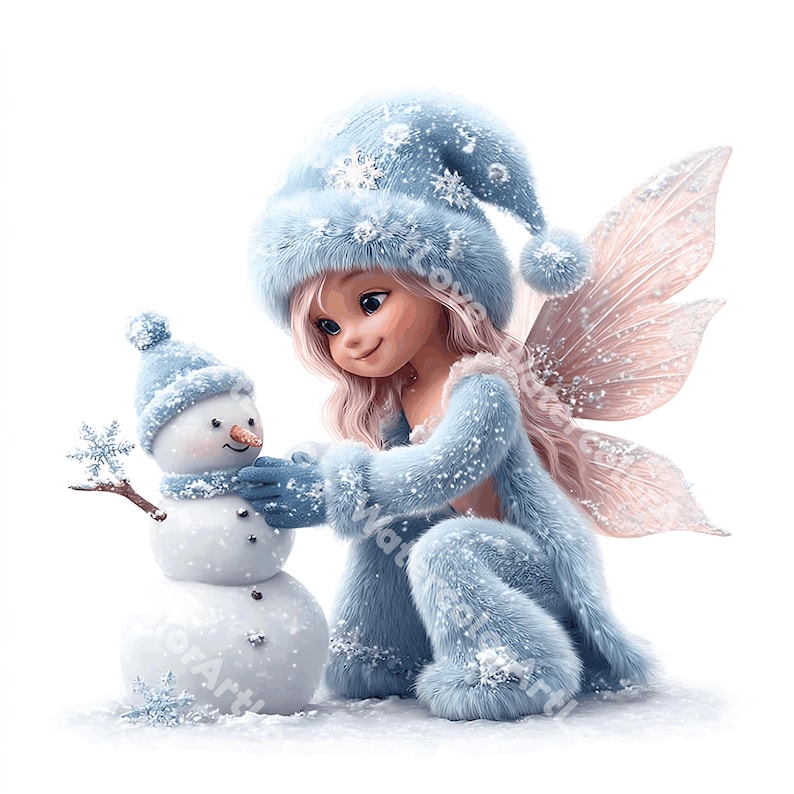 Fata di Natale blu con pupazzo di neve PNG Clipart: grafica festiva per ...