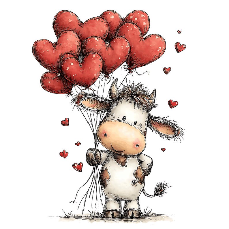 11 Cute Cow Valentine Day Clipart: Whimsical Graphics (PNG - Digital ...