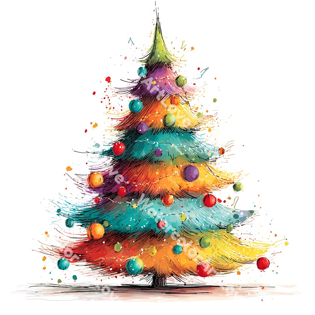 Colorful Christmas Tree Clipart: Watercolor 19 Pngs (digital Download ...
