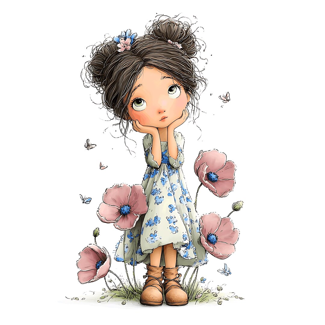 18 Little Girl & Flower Spring Clipart, Whimsical Floral Girl (digital ...