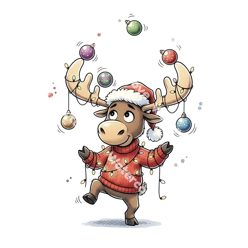 Funny Christmas Deer Clipart Bundle: Festive PNG Images (digital ...