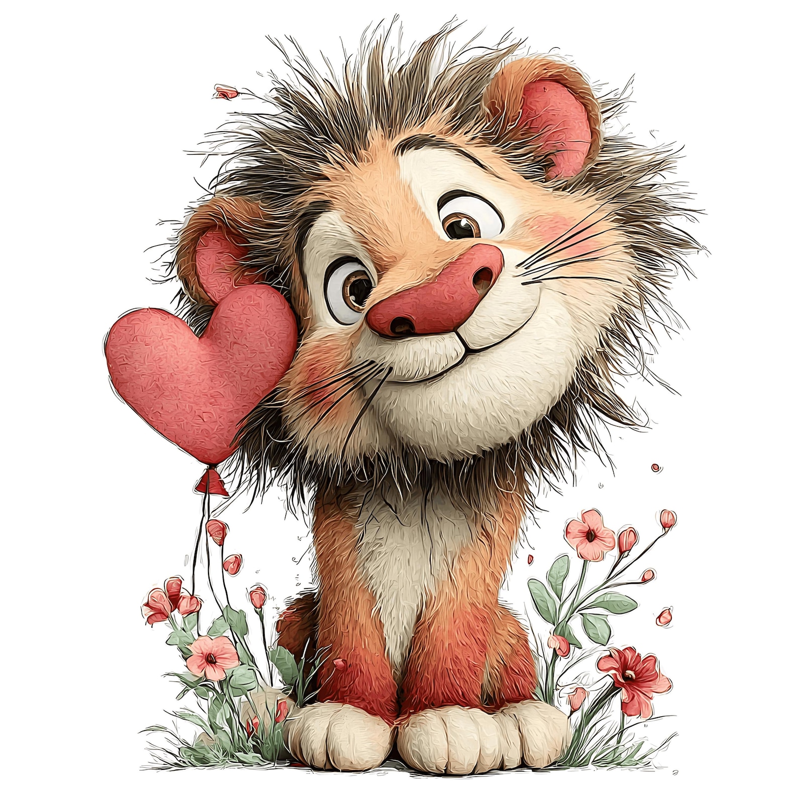 25 Cute Lion Valentine Day Clipart: Whimsical Graphics (PNG - Digital ...