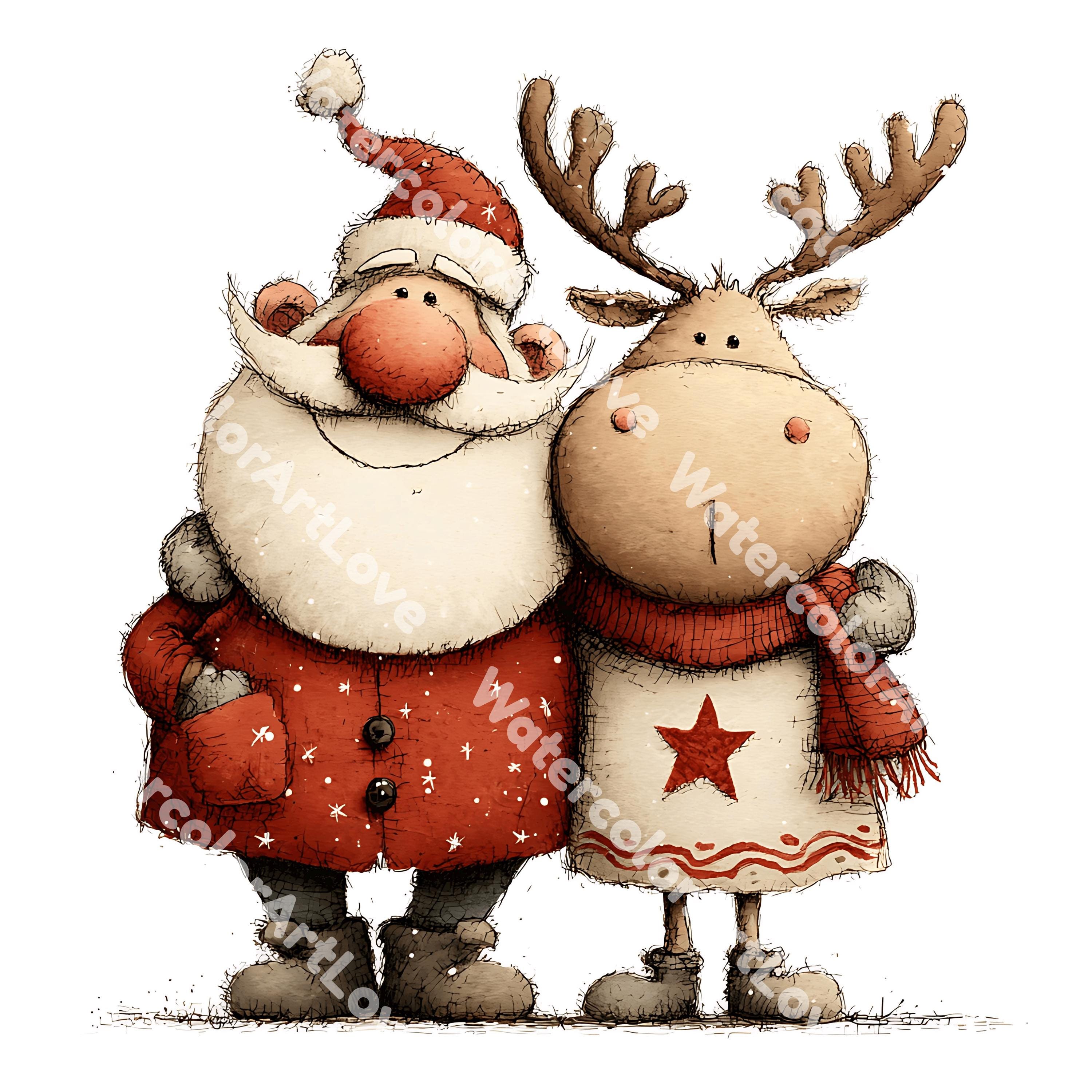 22 Santa Claus With Deer Clipart, Christmas Santa Clipart, Christmas ...
