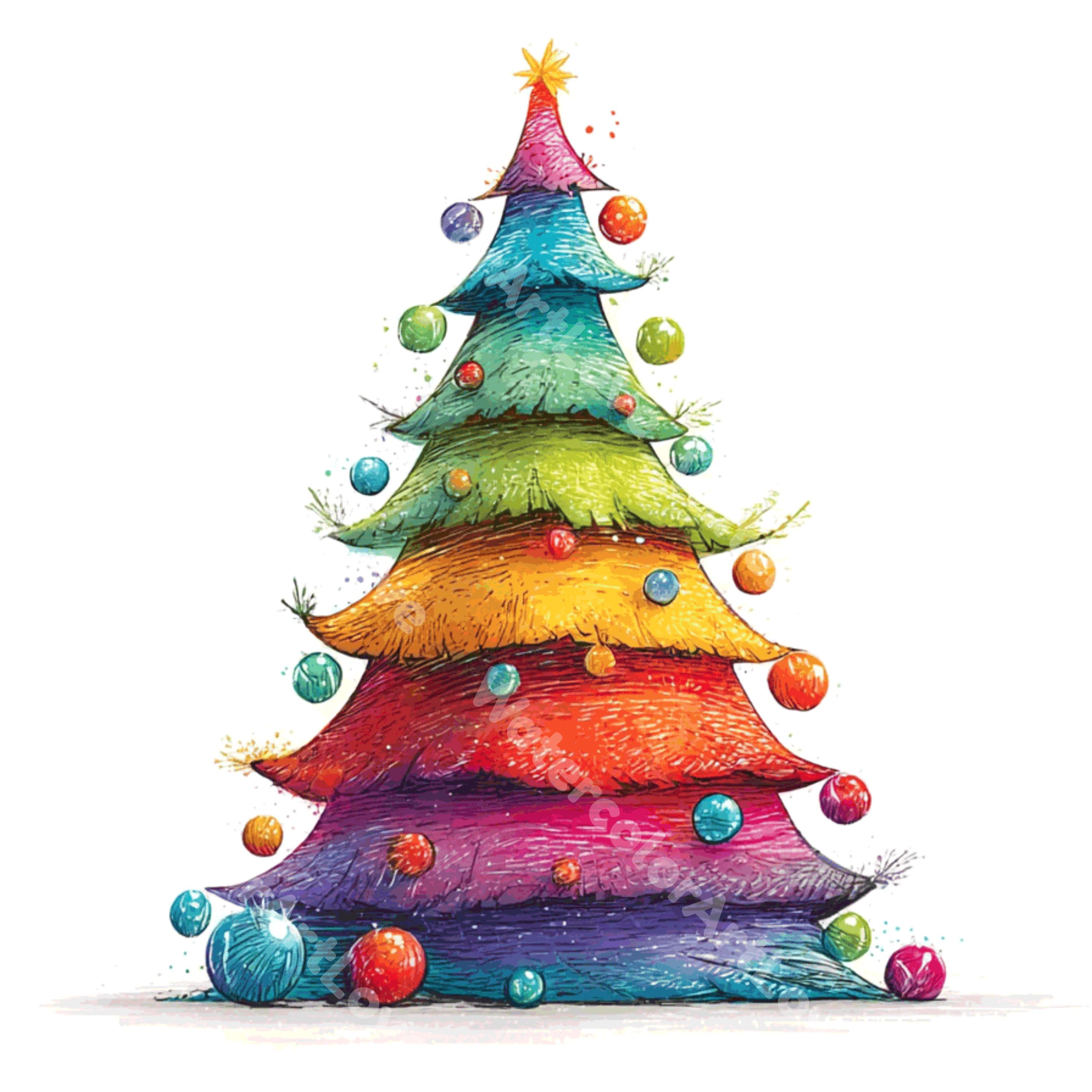 Colorful Christmas Tree Clipart: Watercolor Pngs (digital Download) - Etsy
