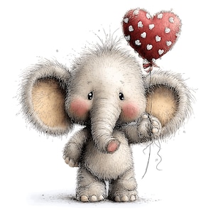 17 Cute Elephant Valentine Day Clipart: Whimsical Graphics (PNG ...