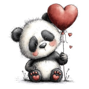 18 Cute Panda Valentine Day Clipart: Whimsical Graphics (PNG - Digital ...