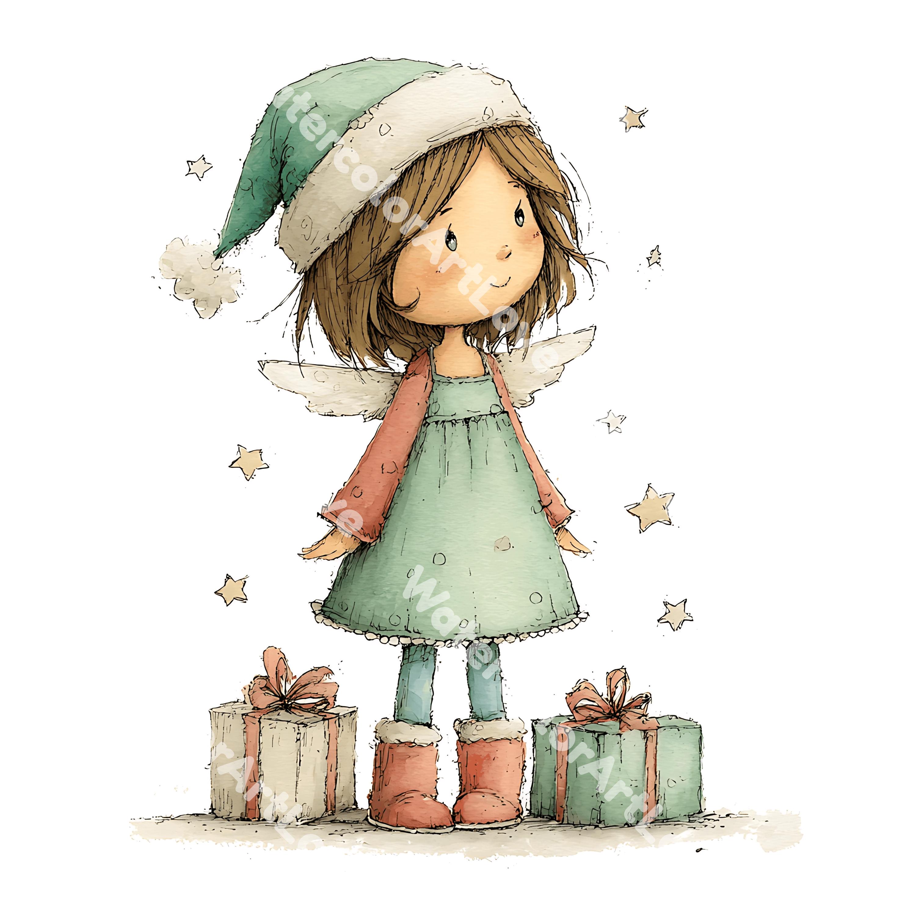 28 Christmas Girl Watercolor Clipart, Holiday PNG (digital Download) - Etsy