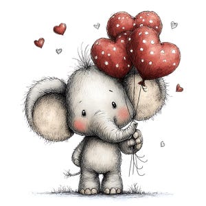 17 Cute Elephant Valentine Day Clipart: Whimsical Graphics (PNG ...