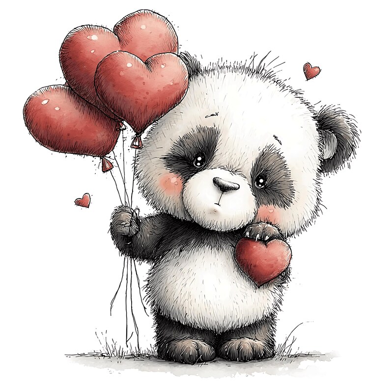 18 Cute Panda Valentine Day Clipart: Whimsical Graphics (PNG - Digital ...