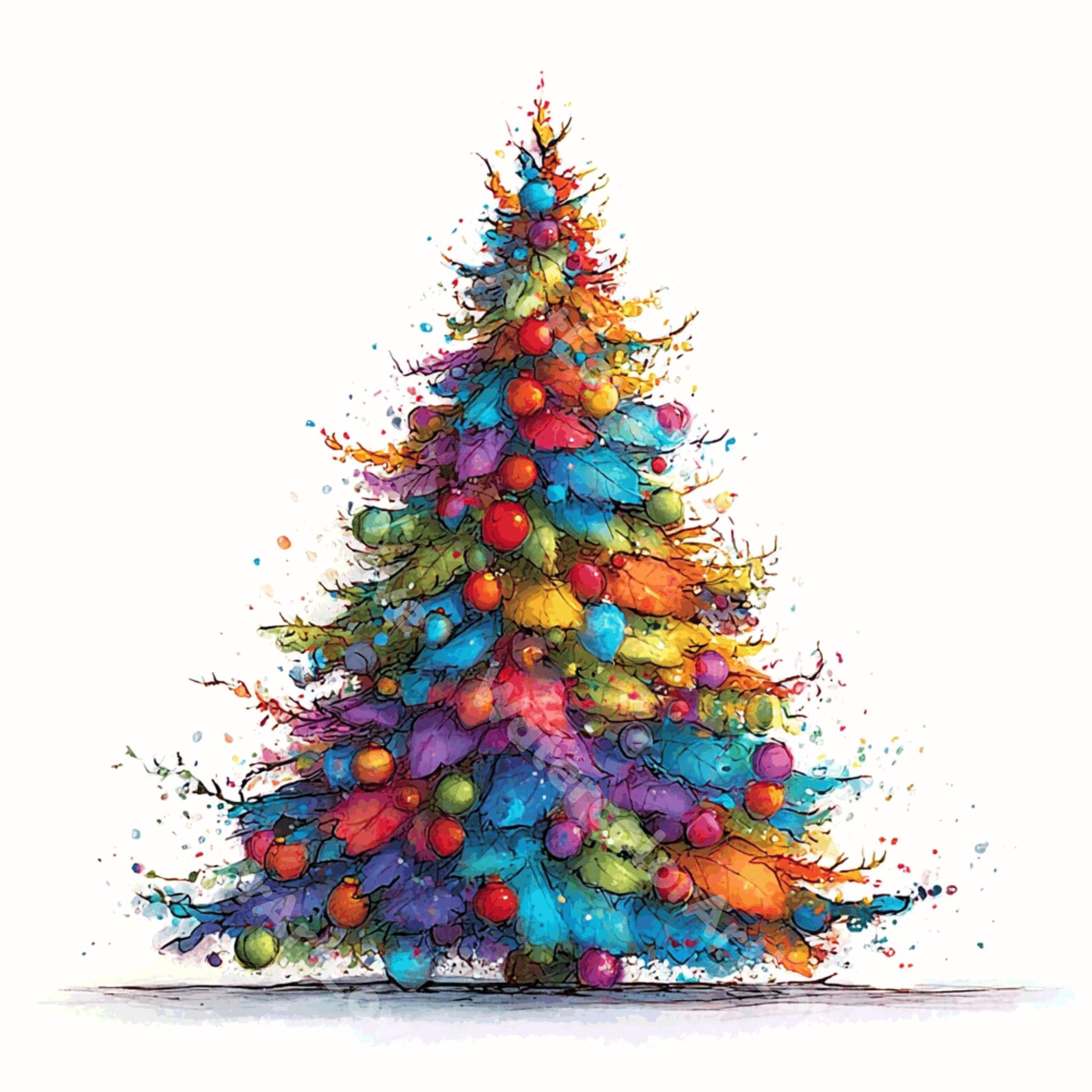 Colorful Christmas Tree Clipart: Watercolor Pngs (digital Download) - Etsy
