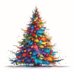 Colorful Christmas Tree Clipart: Watercolor Pngs (digital Download) - Etsy