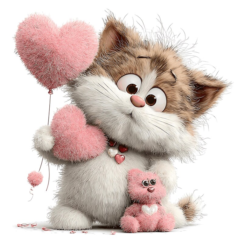 17 Cute Cat Valentine Day Clipart: Whimsical Graphics (PNG - Digital ...