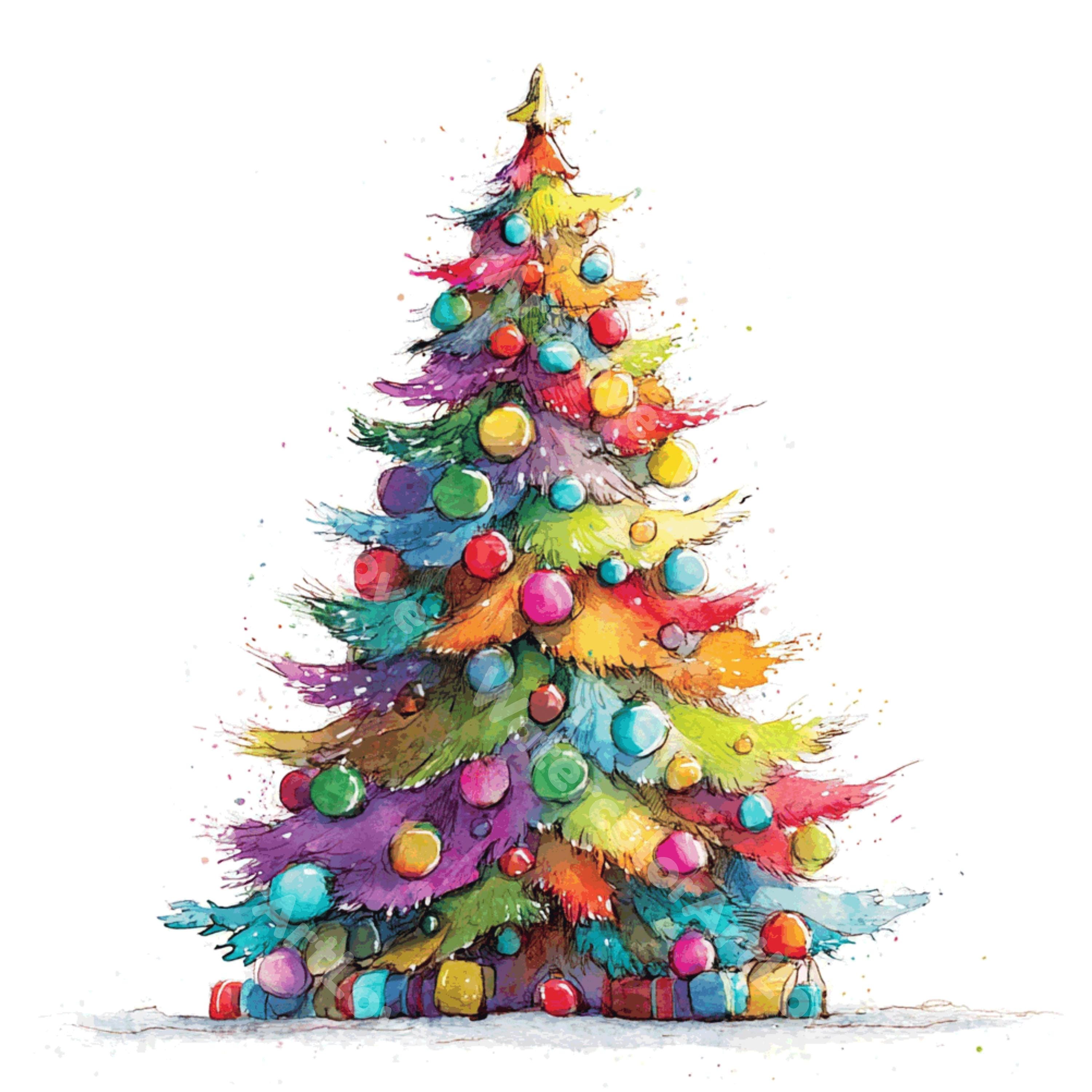 Colorful Christmas Tree Clipart: Watercolor Pngs (digital Download) - Etsy