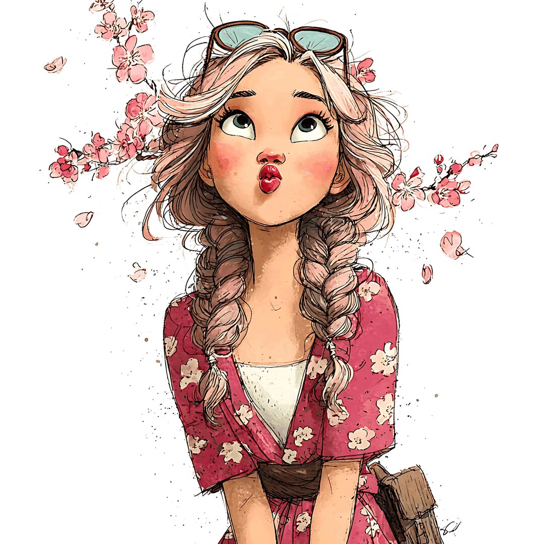24 Spring Cartoon Girl Clipart – Cute Quirky Girl With Flowers (PNG ...