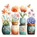 18 Watercolor Flower Clipart Whimsical Floral Pots - (digital Download ...