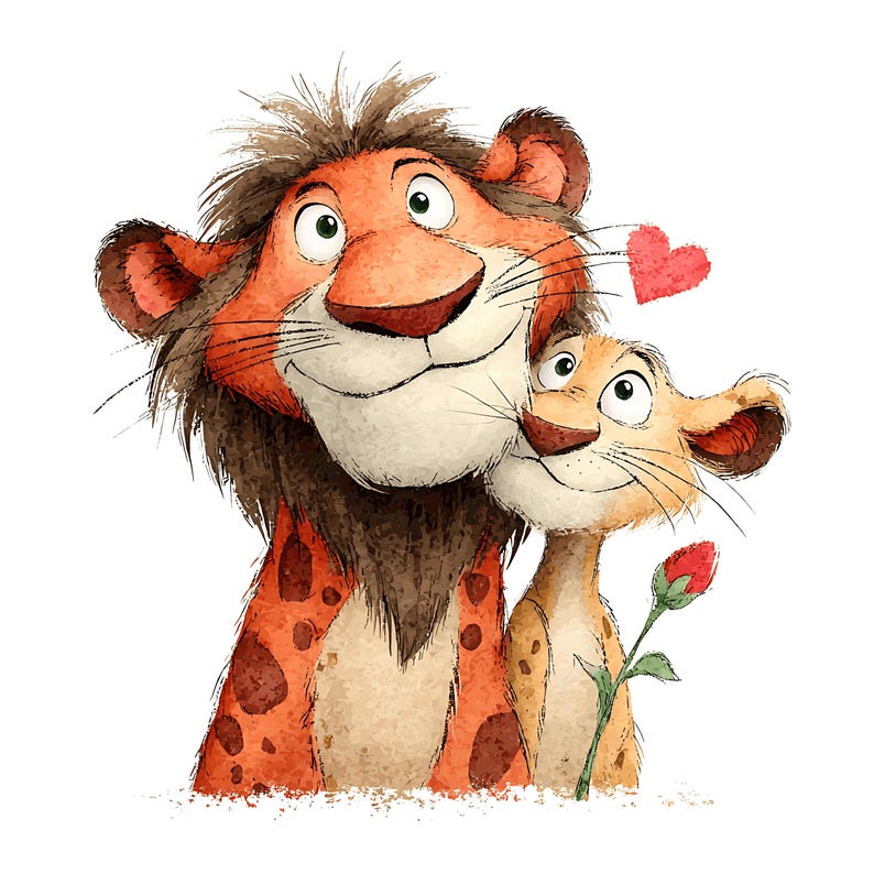 25 Cute Lion Valentine Day Clipart: Whimsical Graphics (PNG - Digital ...
