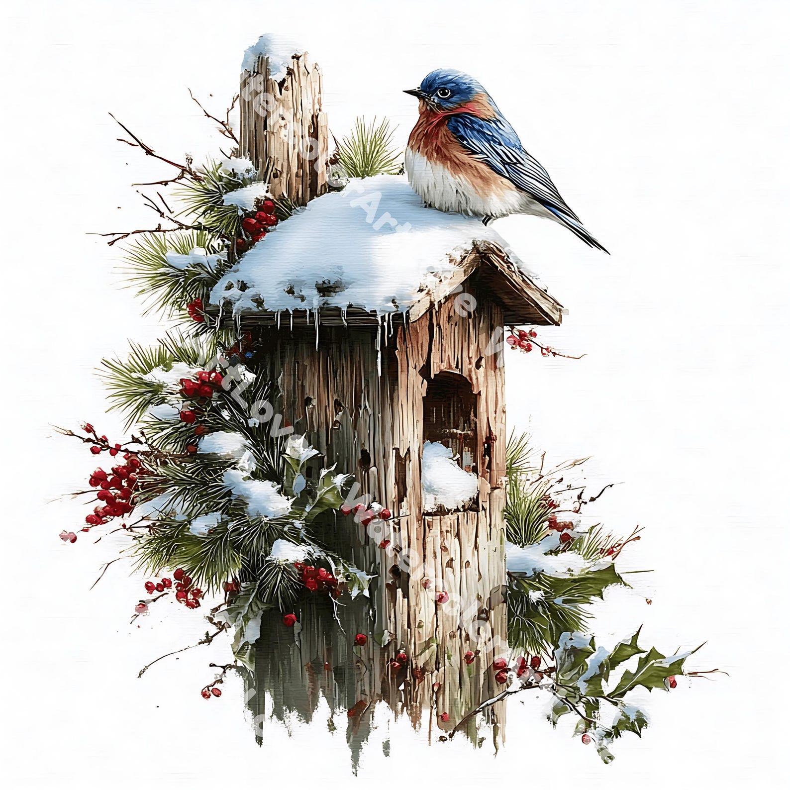 Christmas Bird Clipart Bundle, Winter Cardinal, Snowy Branches (digital ...