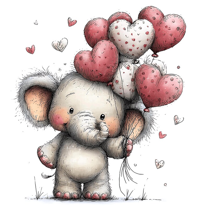 17 Cute Elephant Valentine Day Clipart: Whimsical Graphics (PNG ...
