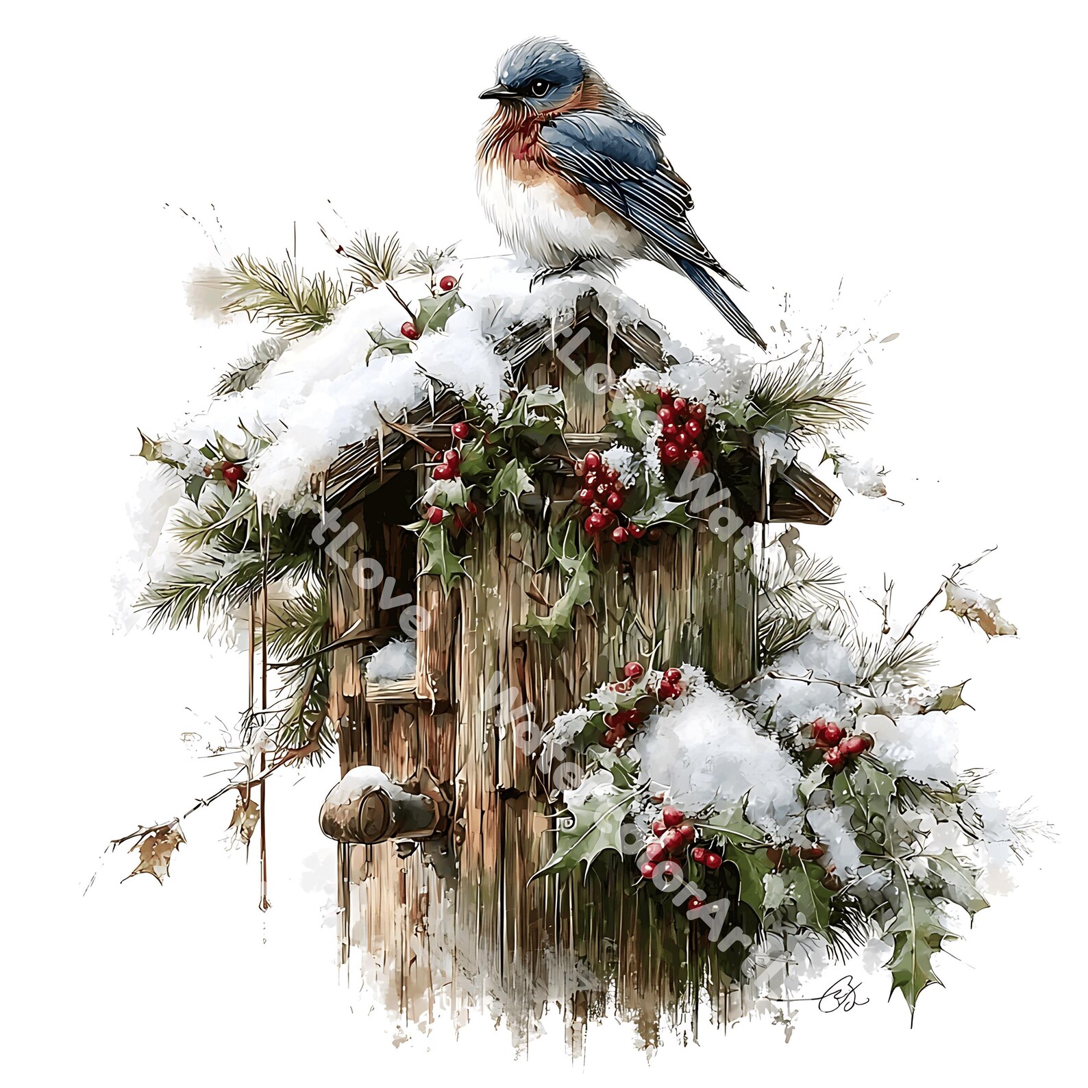 Christmas Bird Clipart Bundle, Winter Cardinal, Snowy Branches (digital ...