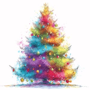 Colorful Christmas Tree Clipart: Watercolor Pngs (digital Download) - Etsy