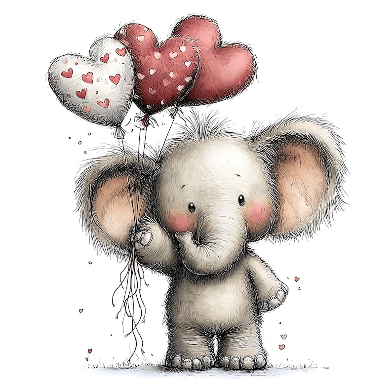 17 Cute Elephant Valentine Day Clipart: Whimsical Graphics (PNG ...