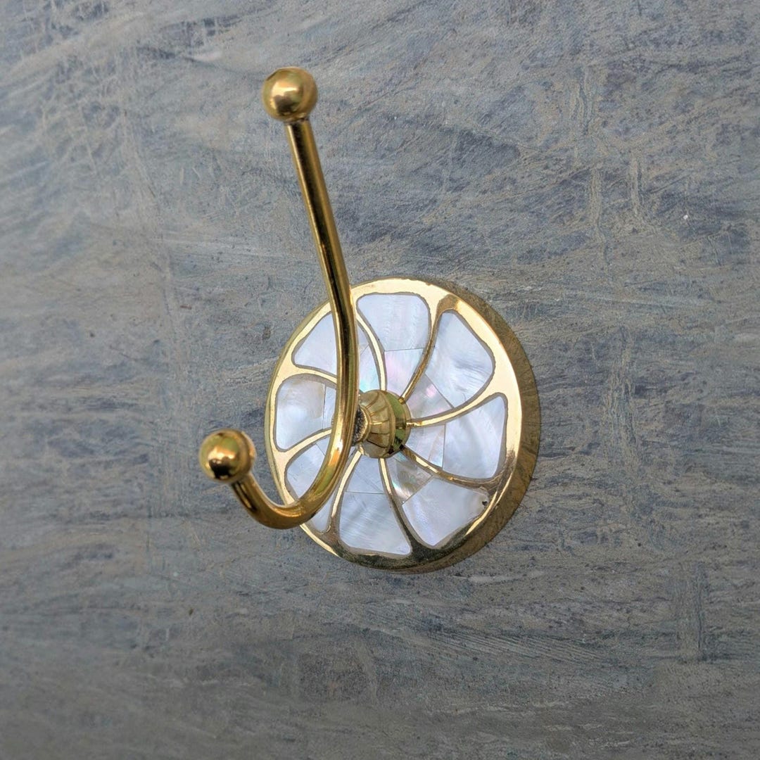White Mother of Pearl Wall Hook | Brass Citrus Slice Coat Hanger ...